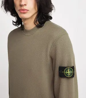 Stone Island Cotton Waffle-knit Crew-neck Sweater - Green