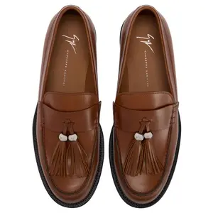 GIUSEPPE ZANOTTI Leather Loafers With Tassels - Light_brown