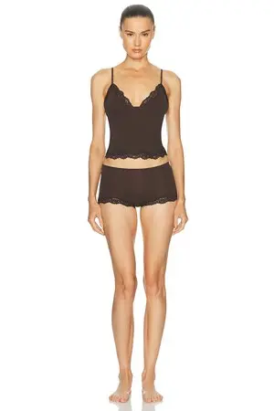 SKIMS Fits Everybody Lace Triangle Cami & Boyshort Set - Espresso