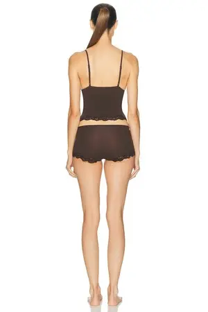 SKIMS Fits Everybody Lace Triangle Cami & Boyshort Set - Espresso
