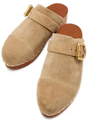 Chloé Jeannette 40 Suede Clogs - Beige