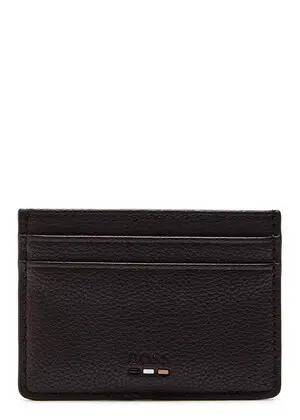 BOSS Ray Logo Grained Leather Card Holder - Dark Brown