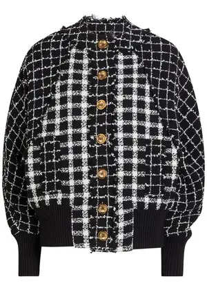 Balmain Checked Tweed Bomber Jacket