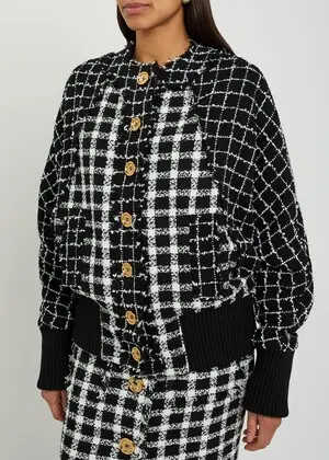 Balmain Checked Tweed Bomber Jacket