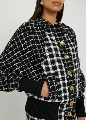 Balmain Checked Tweed Bomber Jacket