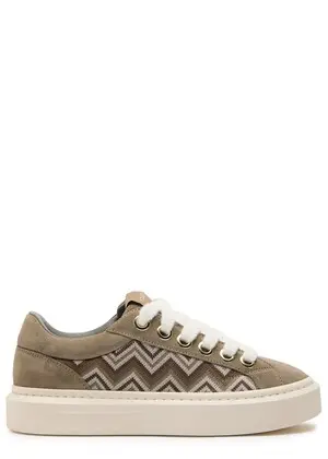 CLEENS Ace Chevron-knit Suede Sneakers - Beige