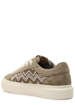 CLEENS Ace Chevron-knit Suede Sneakers - Beige