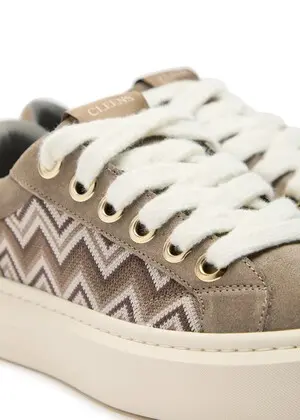 CLEENS Ace Chevron-knit Suede Sneakers - Beige