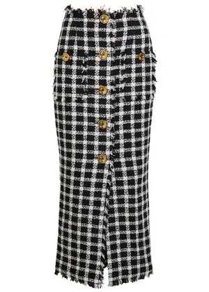 Balmain Checked Tweed Midi Skirt