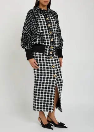 Balmain Checked Tweed Midi Skirt