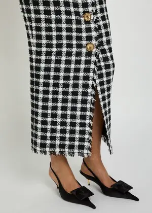 Balmain Checked Tweed Midi Skirt