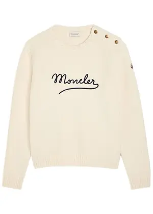 Moncler Logo-embroidered Cotton-blend Jumper - Cream