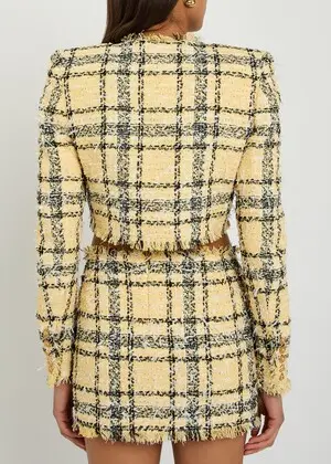 Balmain Checked Tweed Cropped Jacket - Multicoloured