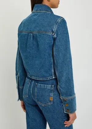 Balmain Cropped Denim Jacket - Dark Blue