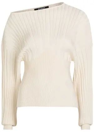 BALMAIN Ribbed Batwing Knit Top