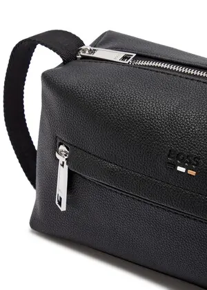 BOSS Ray Logo Grained Leather Wash Bag