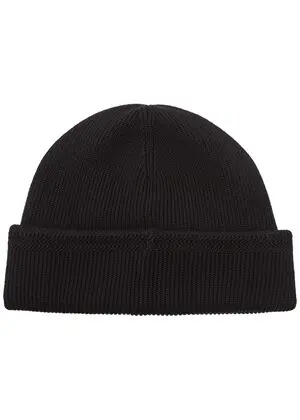 Stone Island Compass Logo Ribbed Cotton-knit Beanie - Black