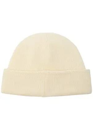 Stone Island Compass Logo Ribbed Cotton-knit Beanie - Ivory