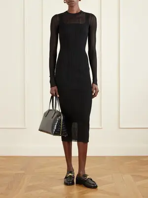 Sportmax Layered Plissé-tulle And Ribbed-knit Midi Dress