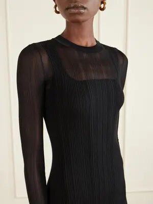 Sportmax Layered Plissé-tulle And Ribbed-knit Midi Dress
