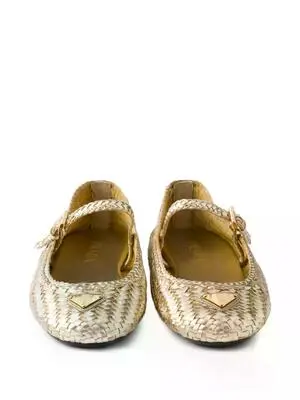 Prada Woven Leather Ballerinas With Buckle Detail - Gold