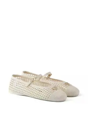 Prada Crochet Ballet Flats With Enamelled Triangle Logo