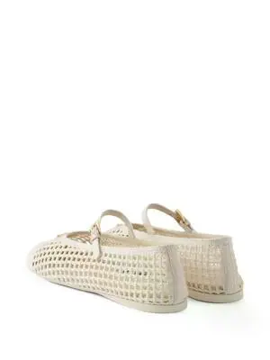 Prada Crochet Ballet Flats With Enamelled Triangle Logo