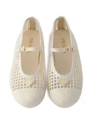 Prada Crochet Ballet Flats With Enamelled Triangle Logo