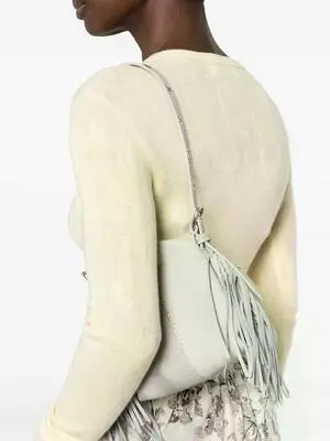 Maje Miss M Micro Grained Leather Bag With Fringe And Chain Strap - Grey