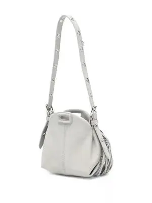 Maje Miss M Micro Grained Leather Bag With Fringe And Chain Strap - Grey