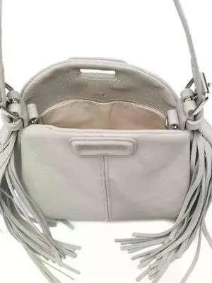 Maje Miss M Micro Grained Leather Bag With Fringe And Chain Strap - Grey