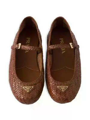 Prada Woven Leather Ballet Flats - Brown