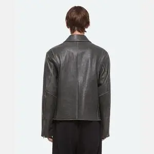 Helmut Lang Distressed Cropped Leather Biker Jacket