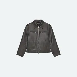Helmut Lang Distressed Cropped Leather Biker Jacket