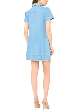 CECE DUPRAZ Denim Shirtdress With Tweed Collar