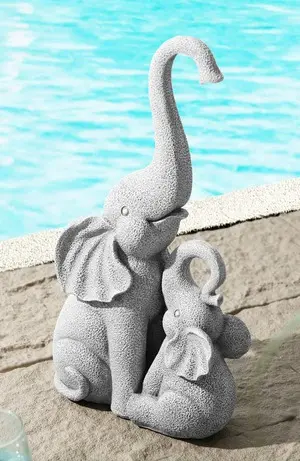 GLITZHOME 18.25"h Resin Mother And Baby Elephant Statue