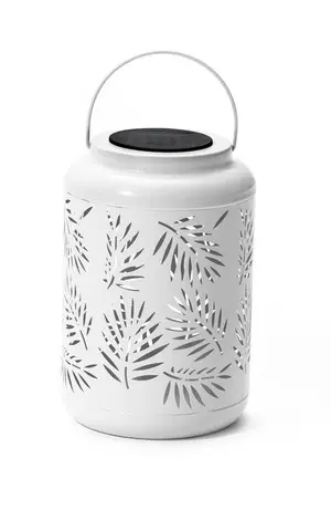 GLITZHOME Metal Cutout Leaf Solar Powered Outdoor Hanging Lantern With Led Light