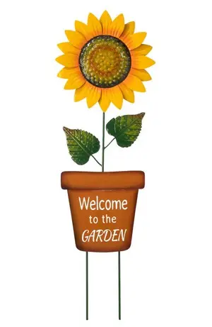 GLITZHOME 36"h Metal Sunflower Yardstake - Yellow