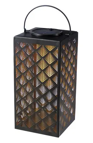 GLITZHOME Square Textured Glass Pattern Solar Powered Hanging Lantern With Led Light - Black
