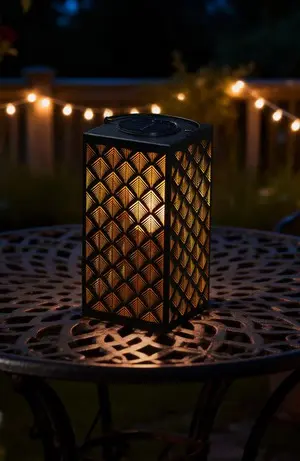 GLITZHOME Square Textured Glass Pattern Solar Powered Hanging Lantern With Led Light