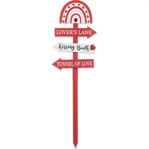 GLITZHOME 41.75"h Valentine's Wooden Rainbow Word Sign Yard Stake - Red