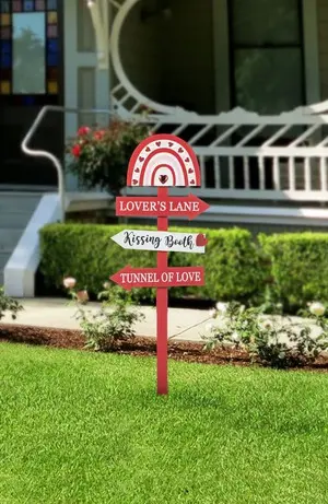 GLITZHOME 41.75"h Valentine's Wooden Rainbow Word Sign Yard Stake