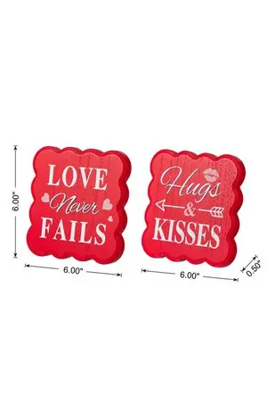 GLITZHOME 6"h Set Of 2 Valentine's Wooden Table Decor