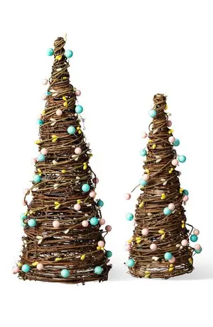 GLITZHOME Set Of 2 Easter Rattan And Berries Table Tree - Brown