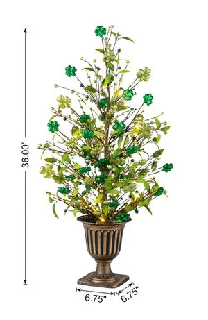 GLITZHOME 3ft Lighted St. Patrick's Shamrock Urn Porch Tree With Timer
