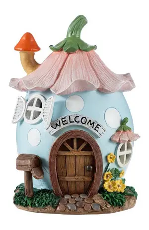 GLITZHOME 8"h Lighted Easter Resin Egg Shaped House Table Decor