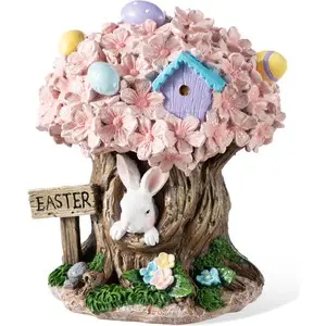 GLITZHOME Easter Resin Bunny & Blossoms Table Decor - Pink