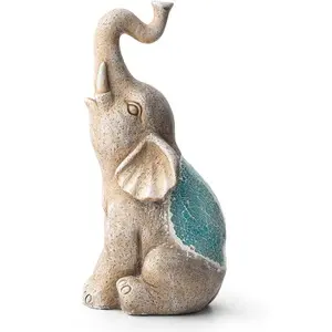 GLITZHOME Mgo Faux Granite And Mosaic Sitting Elephant Statue - Light Beige