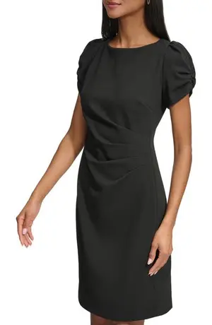 Karl Lagerfeld Paris Short Sleeve Crepe Sheath Dress - Black