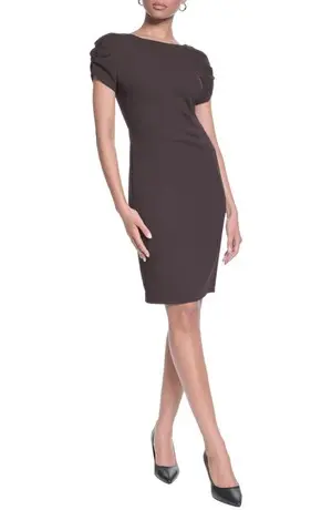 Karl Lagerfeld Paris Short Sleeve Crepe Sheath Dress - Espresso